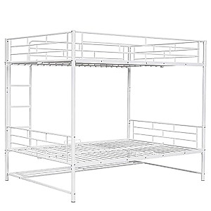 Merax Full Over Full Metal Bunk Bed Frame with Shelf and Guardrails for Bedroom for Boys Girls and Adult,White