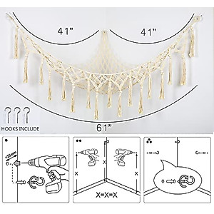 Stuffed Animal Net or Hammock Macrame Toy Hammock Plush Toy Storage Hammock Corner Hanging Mesh Boho Nursery Organizer for Kidroom Playroom-Cream