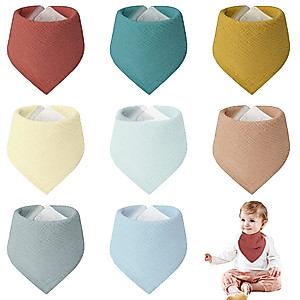 Nicous 8 Pack Muslin Baby Bibs for Girls and Boys, 100% Cotton Square Baby Bandana Bibs, Drool Bibs Set for Teething and Drooling