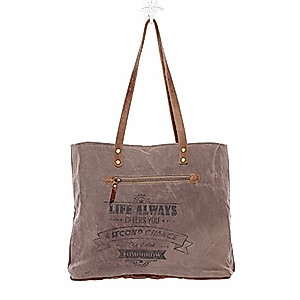 Myra Bag Cotton & Cowhide Upcycled Canvas Tote Bag S-1136