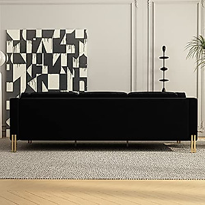 Gooamz Modern Velvet Sofa Couch, 95 Inch Chesterfield Sofa with Removable Cushions and Gold Metal Legs, Large Comfy Tufted Upholstered 3 Seater Couch for Living Room, Office, Hotel, Black