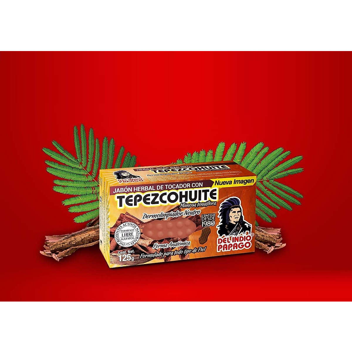 Del Indio Papago Neutral Bar soap with Tepezcohuite 125gr - For All Skin Types - Regenerative and Antioxidant Properties