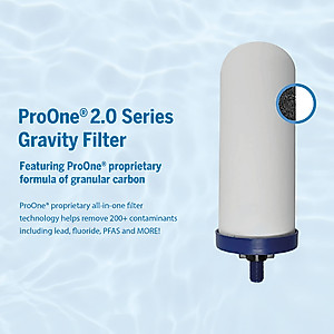 ProOne Big+ Gravity Water Filter System - High Capacity 3-Gallon Polished Stainless Steel NSF Certified Water Filter Dispenser & 2 Filters
