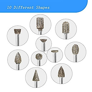 Luo ke 20 Pcs Diamond Burr Set, Stone Carving Sets Diamond Mounted Grinding Bits with 1/8'' Shank for Dremel Rotary Tools (60 Grit)