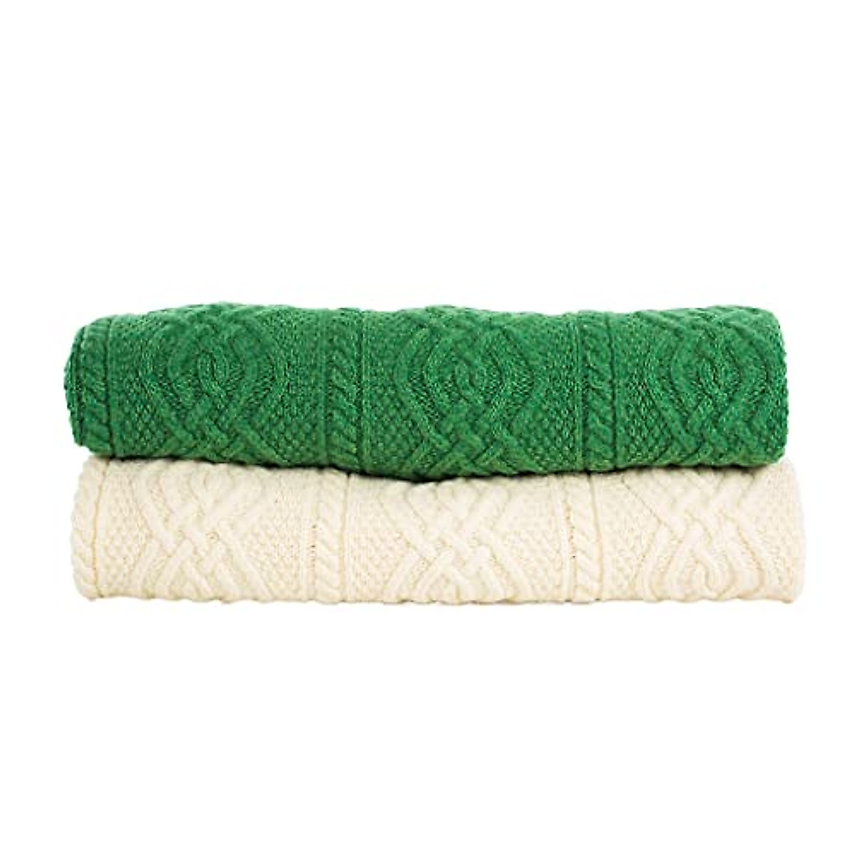 SAOL Honeycomb and Cable Knit Patterns 100% Irish Merino Wool Aran Throw/Blanket 60 x 40 inches (Natural)