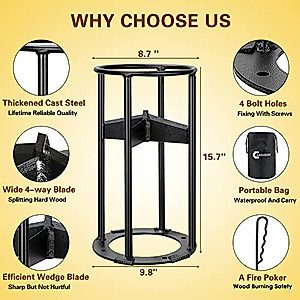 JAIVEOY Kindling Splitter, Wood Splitter 8.7 Inch Diameter Log Splitter with Poker & Cover, Manual Firewood Splitter for Outdoor Camping, for Men