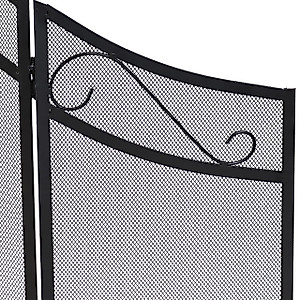 Sunnydaze Elegant Scrolling Design Steel 3-Panel Fireplace Screen with Black Powder-Coated Finish