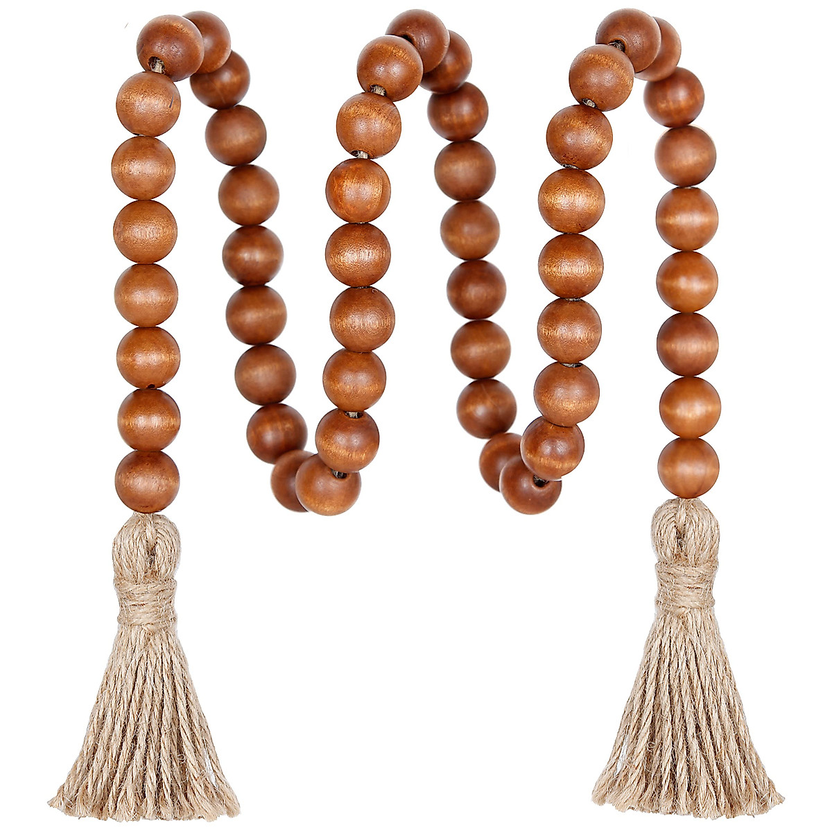 Meplait 39in Wood Bead Garland Farmhouse with Tassels,Versatile Prayer Beads Boho Chic Wall Hanging Home Decor (Brown)