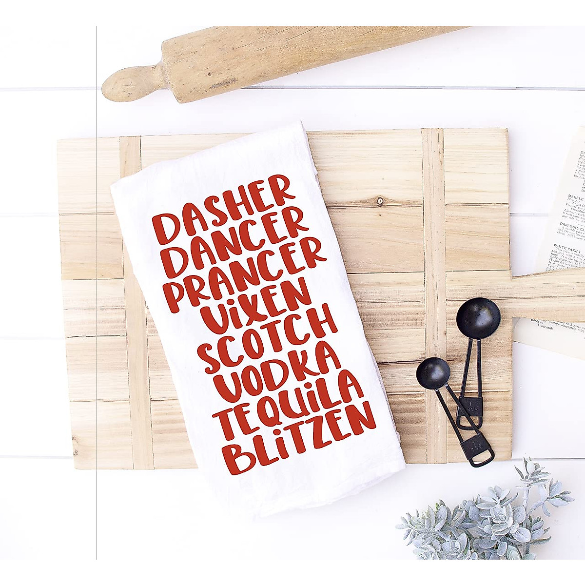 Handmade Funny Dasher Dancer Christmas Drinking Kitchen Towel - Cotton Bar Towel for Kitchen - 28x28 Inch Perfect for Hostess Housewarming Christmas Mother’s Day Birthday (Dasher Dancer Prancer...)