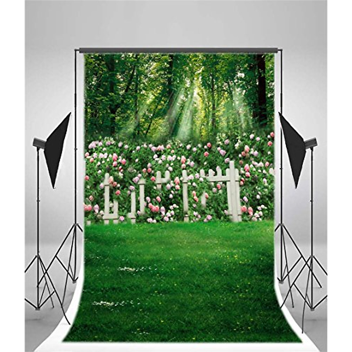 AOFOTO 6x9ft Romantic Garden Photography Studio Background Wedding Backdrop Spring Flowers Fence Meadow Grassland Girl Lovers Baby Kid Toddler Artistic Portrait Forest Photoshoot Props Video Drape