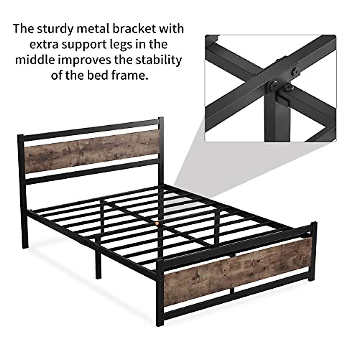 LOTCAIN King Size Bed Frame with Wooden Headboard, Heavy Duty Platform Metal Bed Frame, No Box Spring Needed, Strong Metal Slats Support, Noise-Free, Twin XL/Queen/King (King)