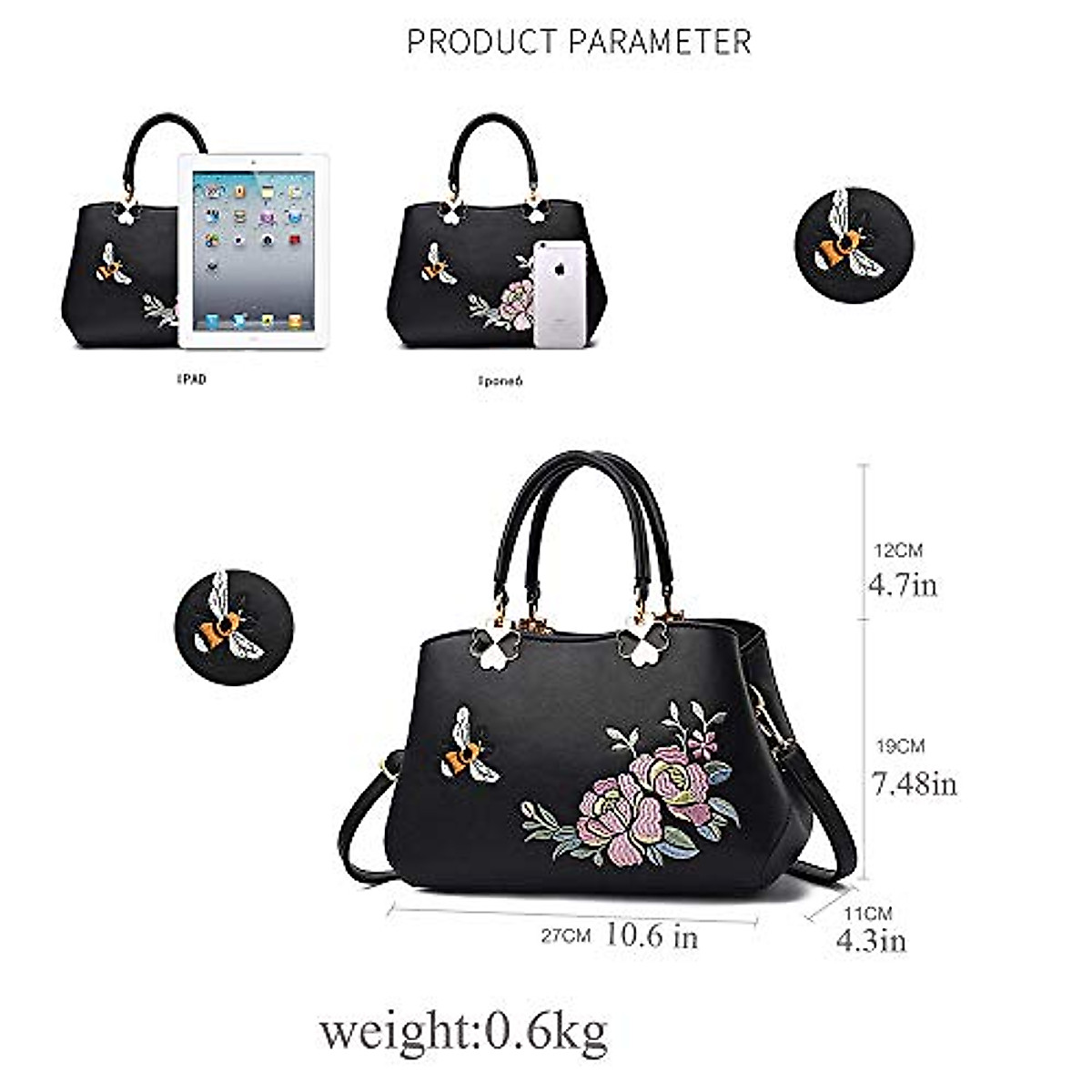 ELDA Small Satchel Bags For Women Crossbody Embroidery Top Handle Handbags Ladies Shoulder Purse