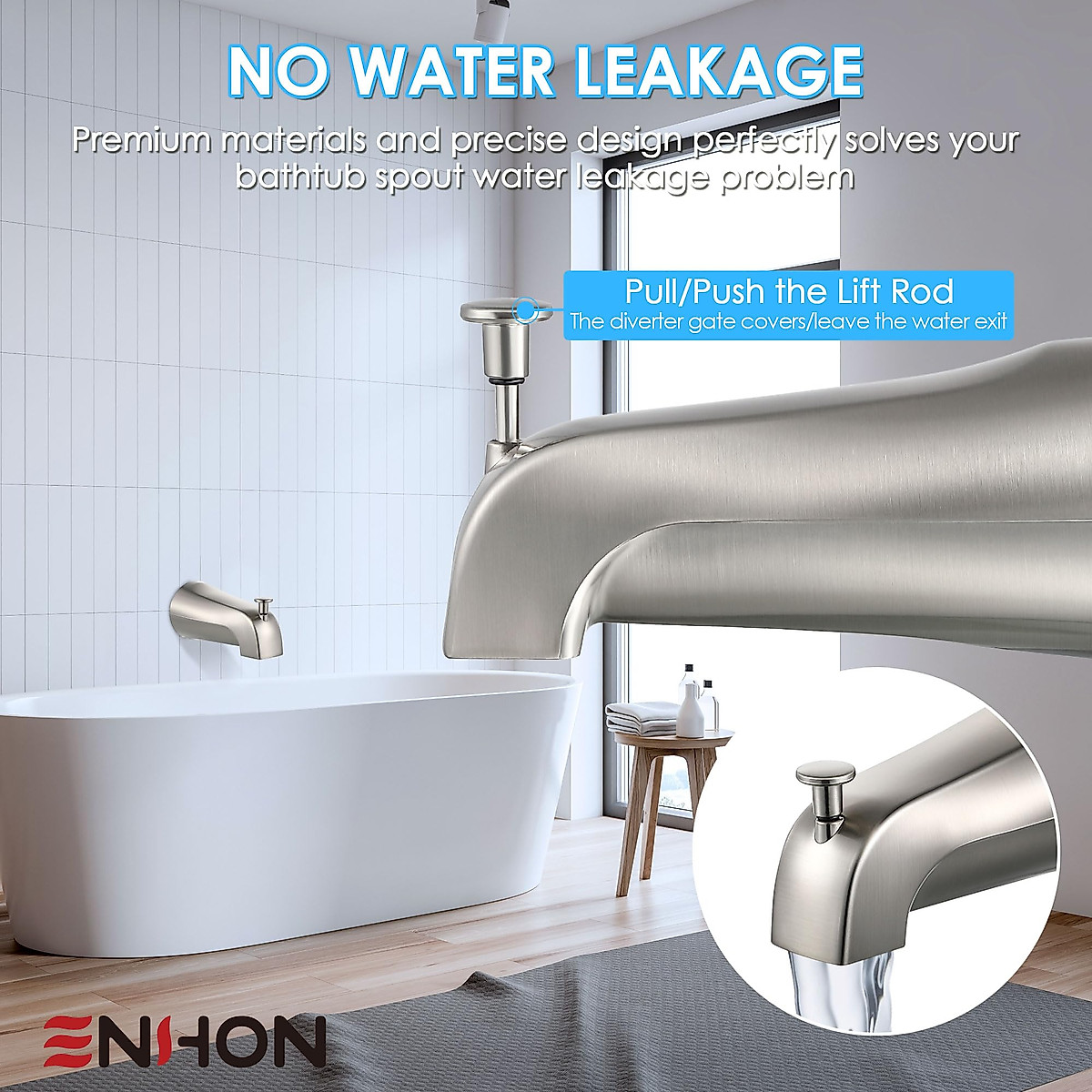 Enhon Slip On Diverter Tub Spout Compatible with Kohler GP85556, Bathroom Shower Bathtub Faucet Spout Replacement Fits 1/2'' Copper Water Tube, 5/32'' Hex Wrench Included (Brushed Nickel Color,1 Pack)