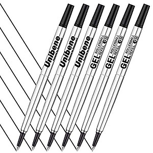 Unibene Parker Compatible Rollerball Refill 6 Pack, 0.7mm Medium Point - Black, Smooth Writing Replaceable German Gel Ink Pen Refills for IM Sonnet Urban Pens