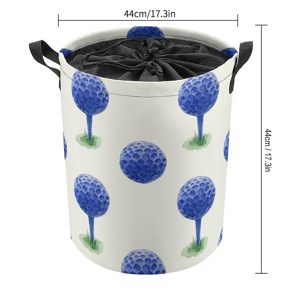 MoBlinko Blue Golf Balls Laundry Hamper Collapsible Laundry Basket with Handles Waterproof Clothes Toy Round Storage Bin for Bedroom Bathroom