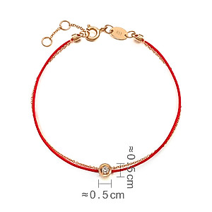 CHOW SANG SANG Promessa 18K Rose Gold (GH color, SI Clarity, Round Brilliant) Diamond Love Knot with Red thread Bracelet for Women 88380B | 7.4", (19 CM)
