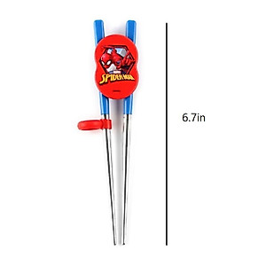 Lilfant Super Hero Spider Stainless Steel Training Chopsticks, Finger Ring Can Be Moved for Right or Left Handed, Made in Korea (A), 6.7in