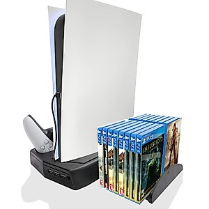 PS5 Controller Charging Station, PS5 Cooling Fan, Vertical Stand for PlayStation 5 Digital Edition & Ultra HD Game Console with Dual Charger Indicator USB Ports for PS5 - Black