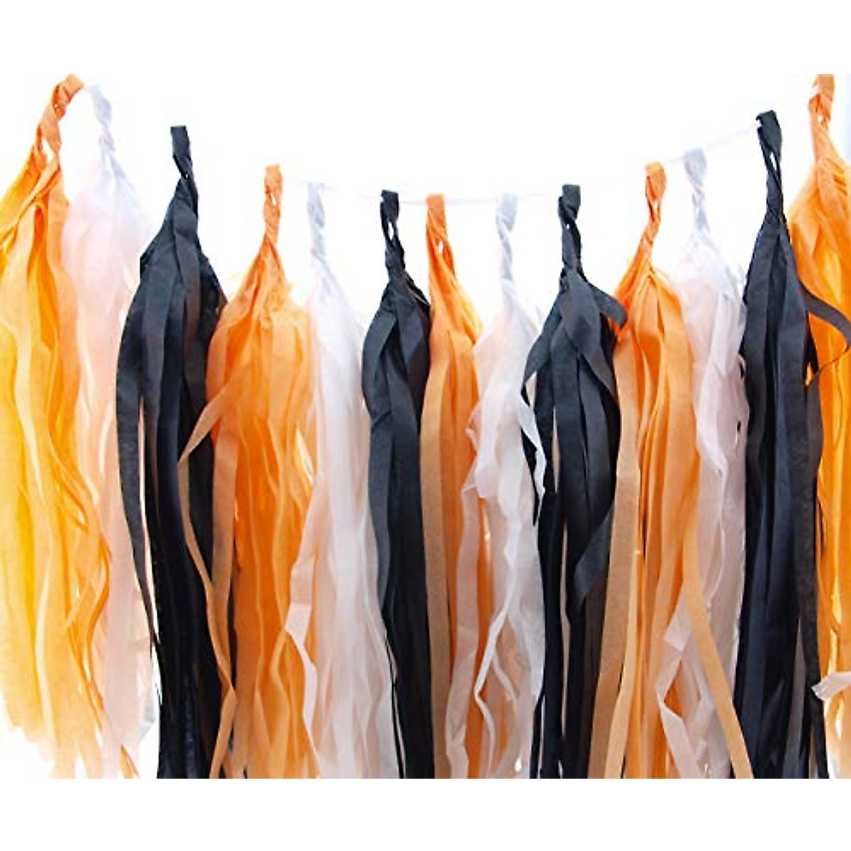 Halloween Garland, Orange, Black & White October Party Tassels (Set of 15) - Spooky Party Supplies, Halloween Tissue Paper Tassel, Halloween Birthday Party Decorations Banner Backdrop