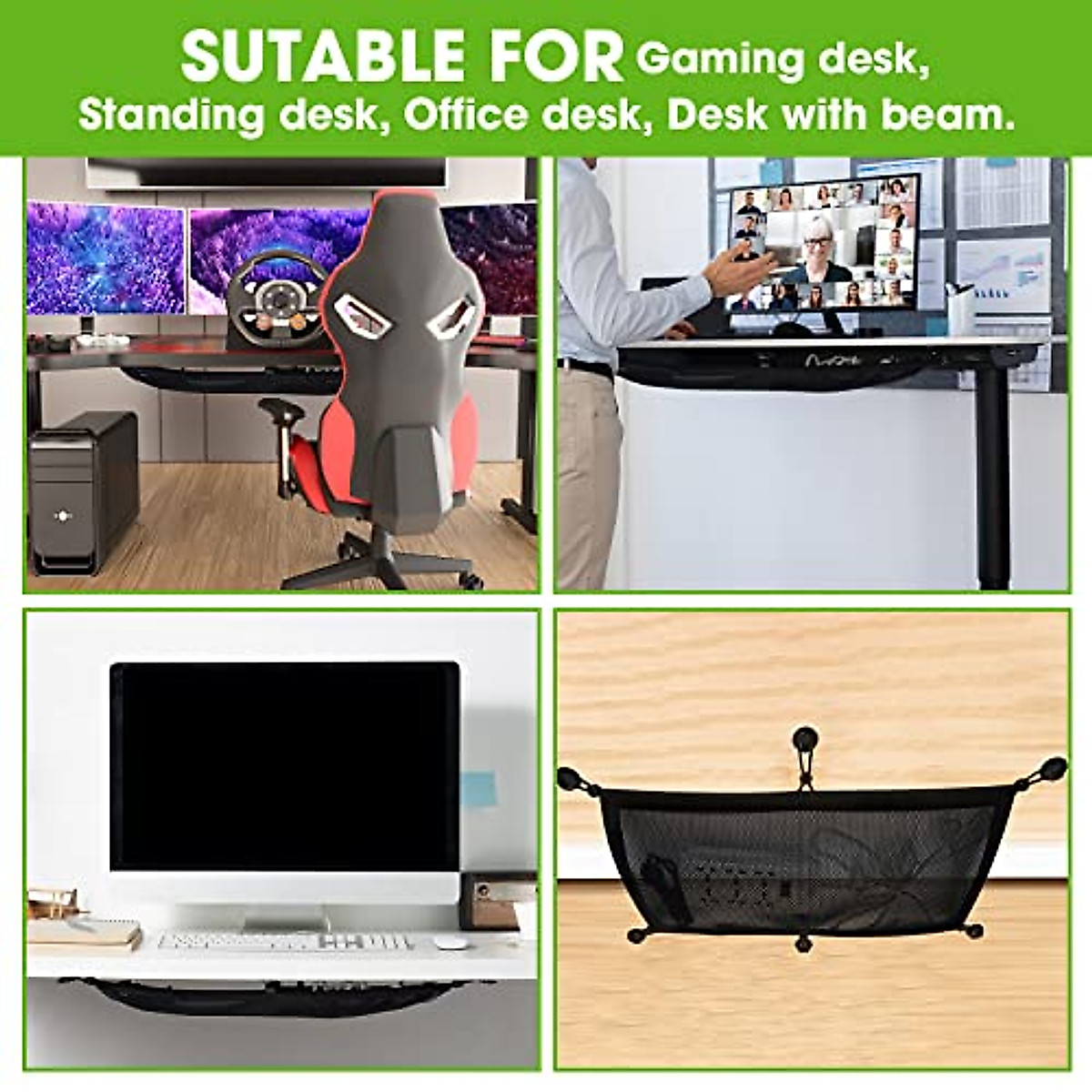 Under Desk Cable Management Net for Sit Stand Desk, Privacy Mesh Cable Manager,Flexible Under Desk Wire Net Large Capacity Cord Organizer Net,Cord Management Solution (23.6X11.8 Inches)