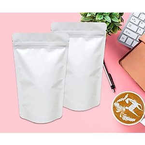 100 Pack Matte White Mylar Bags Stand Up - 4 x 6 Inches Resealable Mylar Ziplock Bags Food Storage Foil Pouch