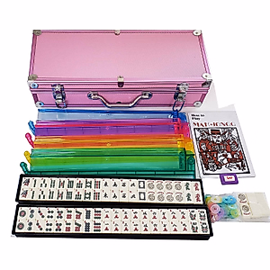 OMURA Games | Mah Jong Set in Pink Aluminum Case with Pushers | Bonus: Multi-Purpose #10 Size Pouch (Color May Vary)
