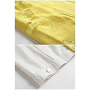 LZLER Jean Jacket for Men,Separable Left&Right Ripped Slim Fit Mens Denim Jacket (Yellow-White, XX-large)