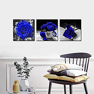 Canvas Wall Art for Living Room Rose Pictures Wall Decor 3 Panels Flowers Pictures Prints Black and White Painting Modern Florals Framed and Stretched Artwork for Bedroom