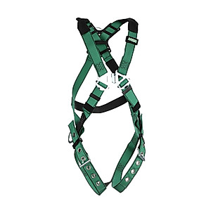 MSA 10197216 V-Form Full Body Safety Harness - Extra Large, D-Ring Configuration: Back/Hip, Tongue Buckle Leg Straps, Color: Green, Full Body Harness, Durable