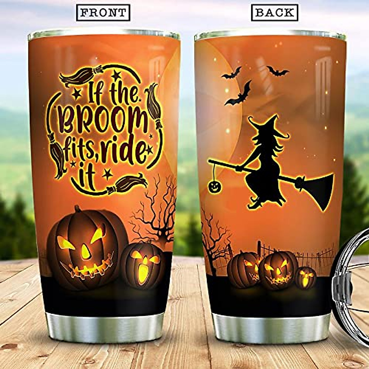 64HYDRO 20oz Halloween Decorations Indoor, Outdoor, Home Decor, Kitchen Decor, Witchs Brooms Pumpkin Trick Or Treat Halloween Tumbler Cup with Lid, Double Wall Vacuum Insulated Travel Coffee Mug