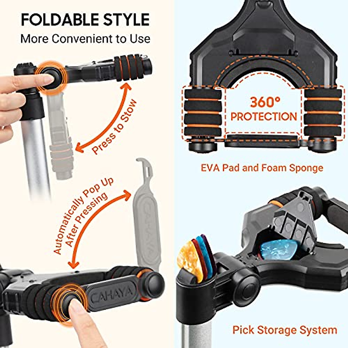 CAHAYA Guitar Stand Floor for Acoustic Electric Guitars and Bass Adjustable Height Folding Guitar Stand Lightweight Travel Instrument Holder