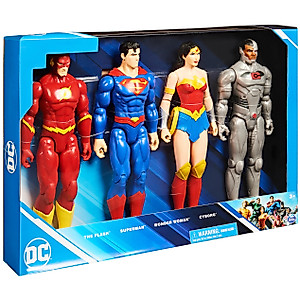 DC Comics 12-inch Action Figure 4-Pack with Superman, The Flash, Wonder Woman and Cyborg, Kids Toys for Boys and Girls Ages 3+