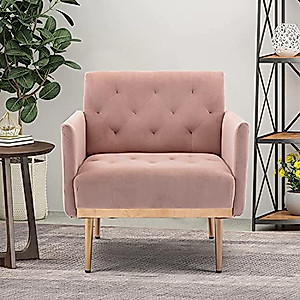 SLEERWAY Modern Velvet Single Sofa Chair, Upholstered Accent Living Room Chair, Comfy Armchair with Rose Golden Metal Legs, Tufted Chair for Reading or Lounging (Pink)
