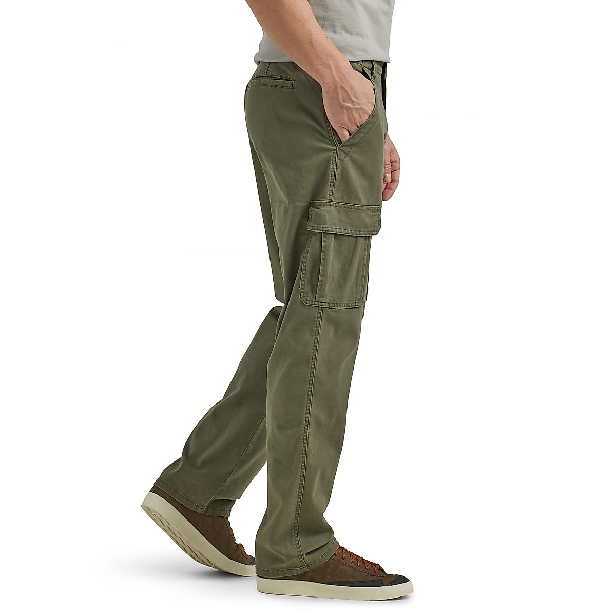 Wrangler Authentics Men's Relaxed Fit Stretch Cargo Pant, Olive, 38W x 29L
