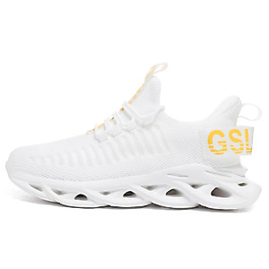 GSLMOLN Spring Summer Running Shoes Fashion Mesh Ultra Lightweight Sport Gym Sneaker Mens Slip-On Casual Shoes for Walking White Size 10.5