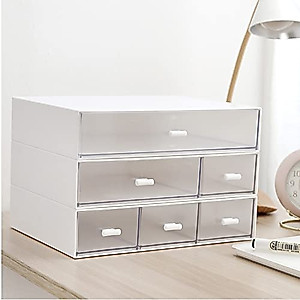 Vowcarol Desk Organizer Bathroom Organization Boxes, Desk Storage Box with 6 drawers, Plastic Makeup Organizer, Desktop Organizer for Office School Home (White)