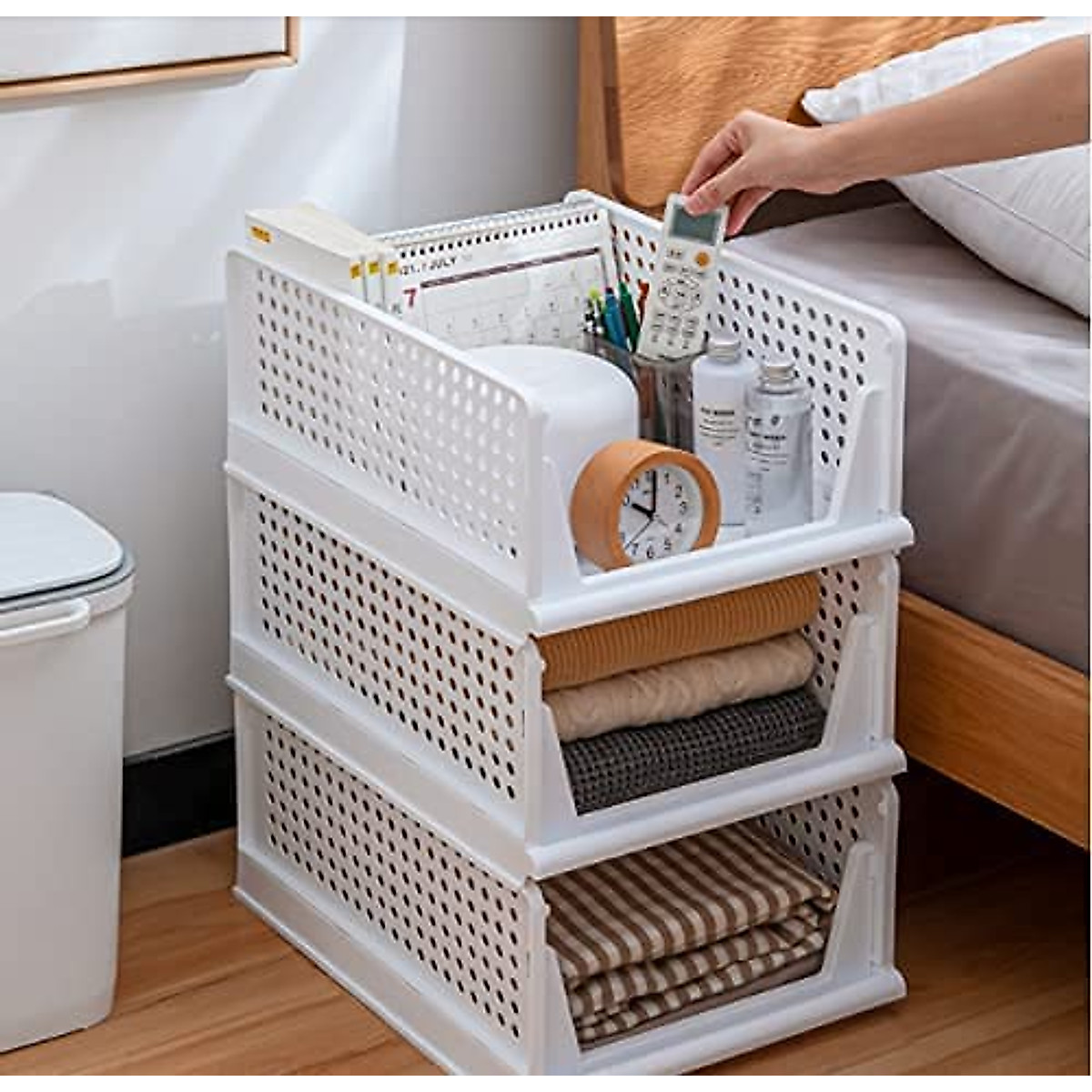 yazi Set of 5 Stackable Closet Storage Box, Plastic Drawer Organizer, Foldable Wardrobe Clothes Shelf Baskets, Folding Containers Bins Cubes, Perfect for Kitchen, Office, Bedroom & Bathrooms