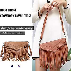Lytosmoo Vintage Fringe Purse Fringe Hobo Bags for Women Vegan Leather Tassel Hippie Crossbody Bag 02-Brown