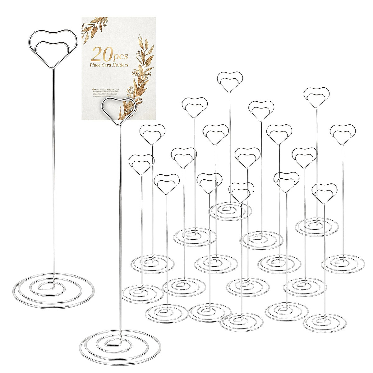 KEJJNYER 20 Pack Wedding Table Number Holder Stands, 8.75 Inch Place Card Holder Table Card Holder Stand Picture Card Holder for Wedding, Restaurant, Birthday(Silver)