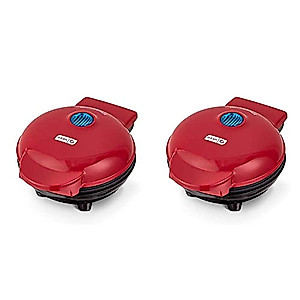 Dash DMS001RD Mini Maker Electric Round Griddle + Included Recipe Book, Red & Mini Maker Portable Grill Machine + Panini Press with Recipe Guide - Red