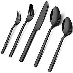 KINGSTONE Black Silverware Set, 20 PCs Black Flatware Set for 4, 18/10 Stainless steel Cutlery Set for Home Kitchen and Restaurant(Black, 20 pieces for 4)