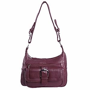 Silver Fever® Leather Buckle Flap Hobo Handbag (burgundy)
