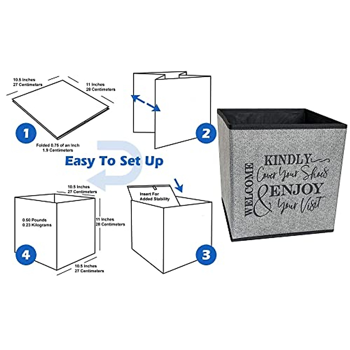 Shoe Cover Box - Welcome Guests to Please Cover Shoes. Indoor Foldable Storage Bin to Fill w/your Favorite Booties. For Homeowner, Real Estate Agent, Realtor Open House Supplies | 1 Grey & Black