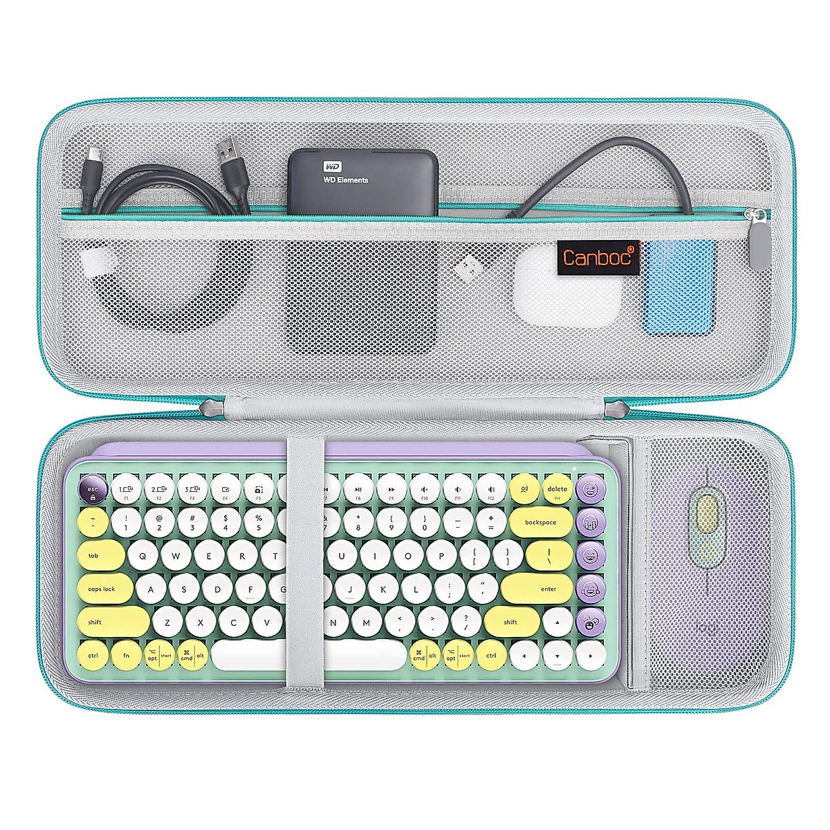 Canboc Hard Carrying Case for Logitech POP Keys Mechanical Wireless Keyboard and POP Wireless Mouse, Mesh Pocket fits Cables, USB Receiver, Spare Keycaps and More Accessories, Mint Green