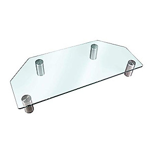 Monoprice Corner Multimedia Desktop Stand, Clear Glass 23.6" x 10.2" - Stand & Riser, Laptop Stand, Desktop TV Stand w/ Height Adjustable Legs
