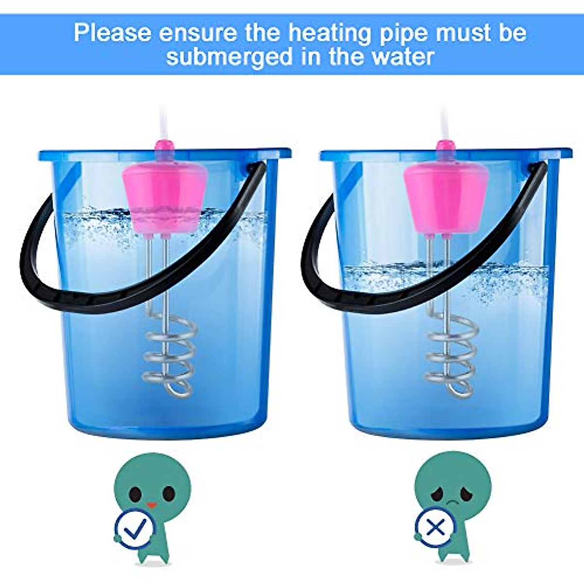 Resistance Water Heater, Immersion Heater 2000 W with Digital Thermometer Automatic Shut-Off Floating Electric Immersion Heater Made of Stainless Steel for Bathtub, Bucket, Pool (2 m)