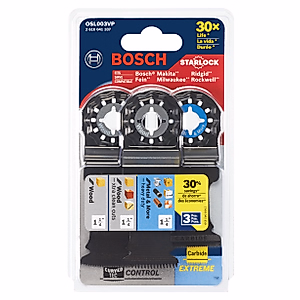 BOSCH OSL003VP 3-Piece 1-1/4 In. Starlock Oscillating Multi Tool Assorted Set Plunge Cut Blades for Mixed Applications in Metal, Wood, and Other General Purpose Materials