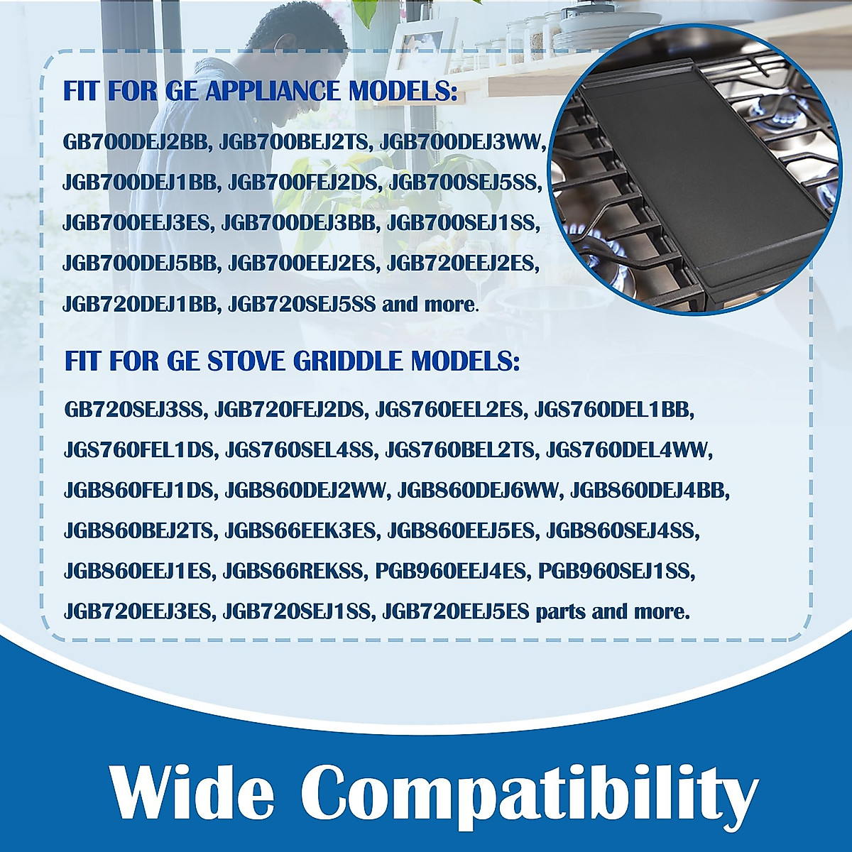 WB31X24738 Griddle Replacement for GE Appliance Gas Range, Stove Top Griddle for GE Range Center JGBS66REKSS JGBS66EEK3ES JGB700SEJ4SS JGB700FEJ2DS JGS760SPSS JGB860FEJ1DS Gas Stoves