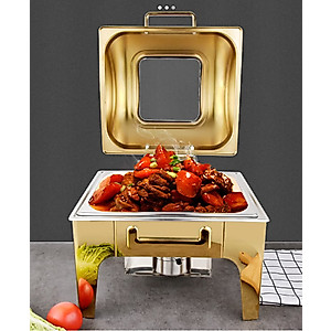 HONHPD Golden Chafing Dish Buffet Set 6.8 Qt Stainless Steel Complete Chafer Set Catering Warmer Set with Water Pan, Fuel Holder for Parties, Dinners, Catering, Buffet and Weddings