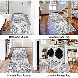 HEBE Vintage Runner Rug 2x6 Ft Non Slip Distressed Medallion Area Rugs Washable Boho Floor Carpet Runner for Hallways Entryway Laundry Room Kitchen Bathroom